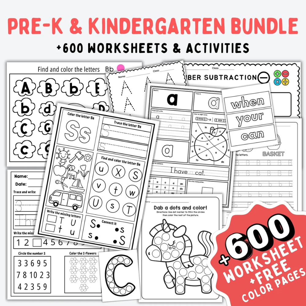 Preschool + Kindergarten Learning Bundle, 600+ Toddler Activity Worksh ...
