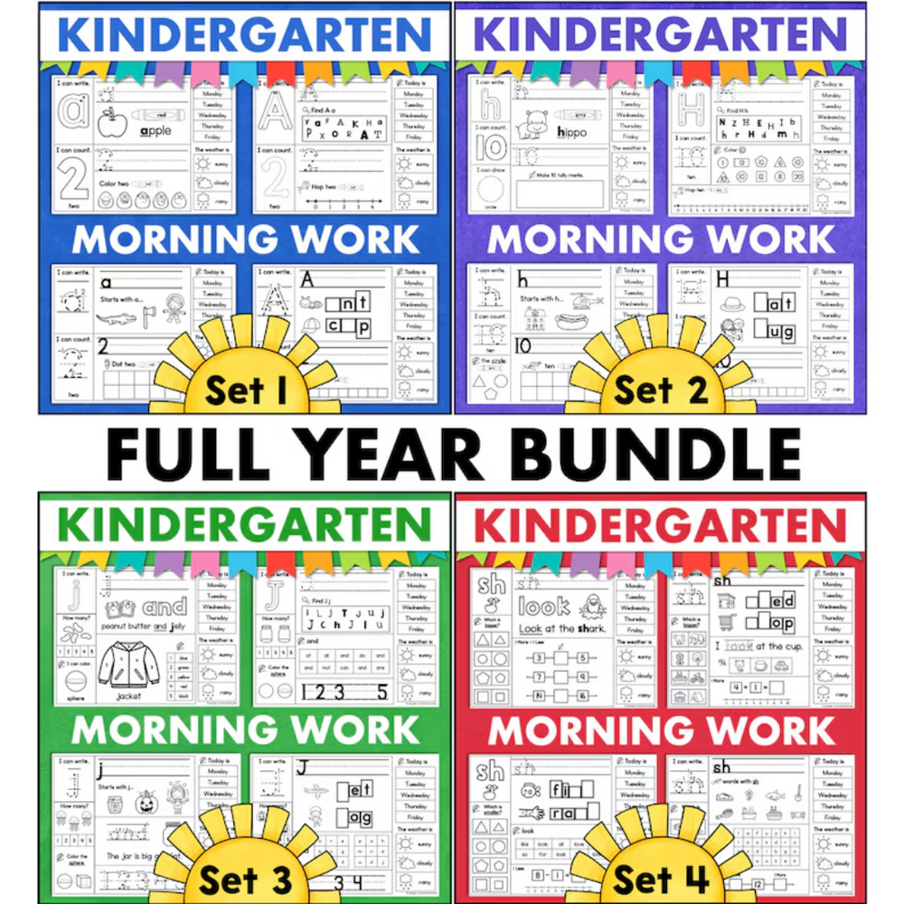 Kindergarten Daily Practice Worksheets FULL YEAR Spiral Review Phonics ...